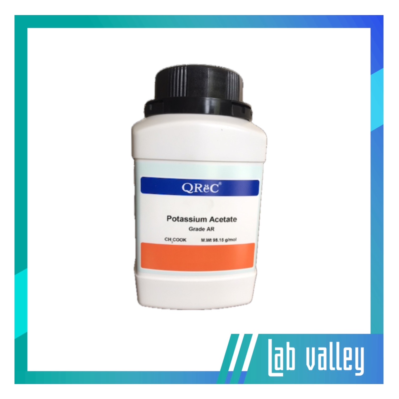 Potassium acetate 99% AR.grade (500 กรัม/ขวด) ยี่ห้อ Qrec, Newzealand - แล็ป วัลเล่ย์ | สารเคมี ...
