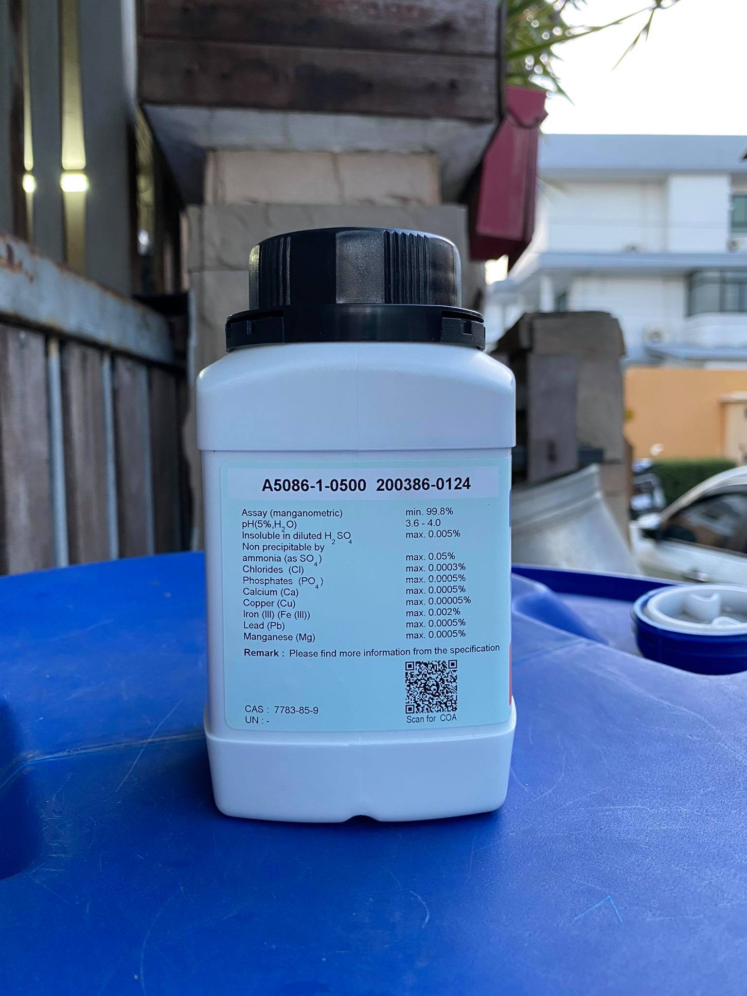 Ammonium ferrous sulfate hexahydrate 99.8% AR.grade (500 กรัม/ขวด) ยี่ห้อ Qrec, Newzealand ...