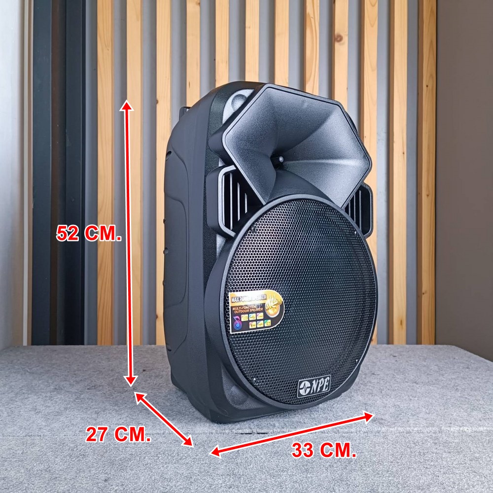 NPE TB-12BAT ลำโพงล้อลาก 12นิ้ว ตู้ลำโพงมีแอมป์ BLUETOOTH USB FM RECORD พร้อมไมค์ลอย 2 ตัว มีแบต ...
