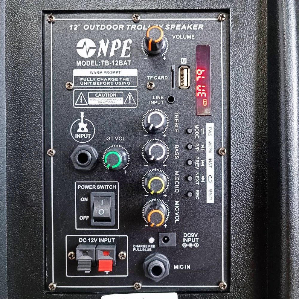 NPE TB-12BAT ลำโพงล้อลาก 12นิ้ว ตู้ลำโพงมีแอมป์ BLUETOOTH USB FM RECORD พร้อมไมค์ลอย 2 ตัว มีแบต ...