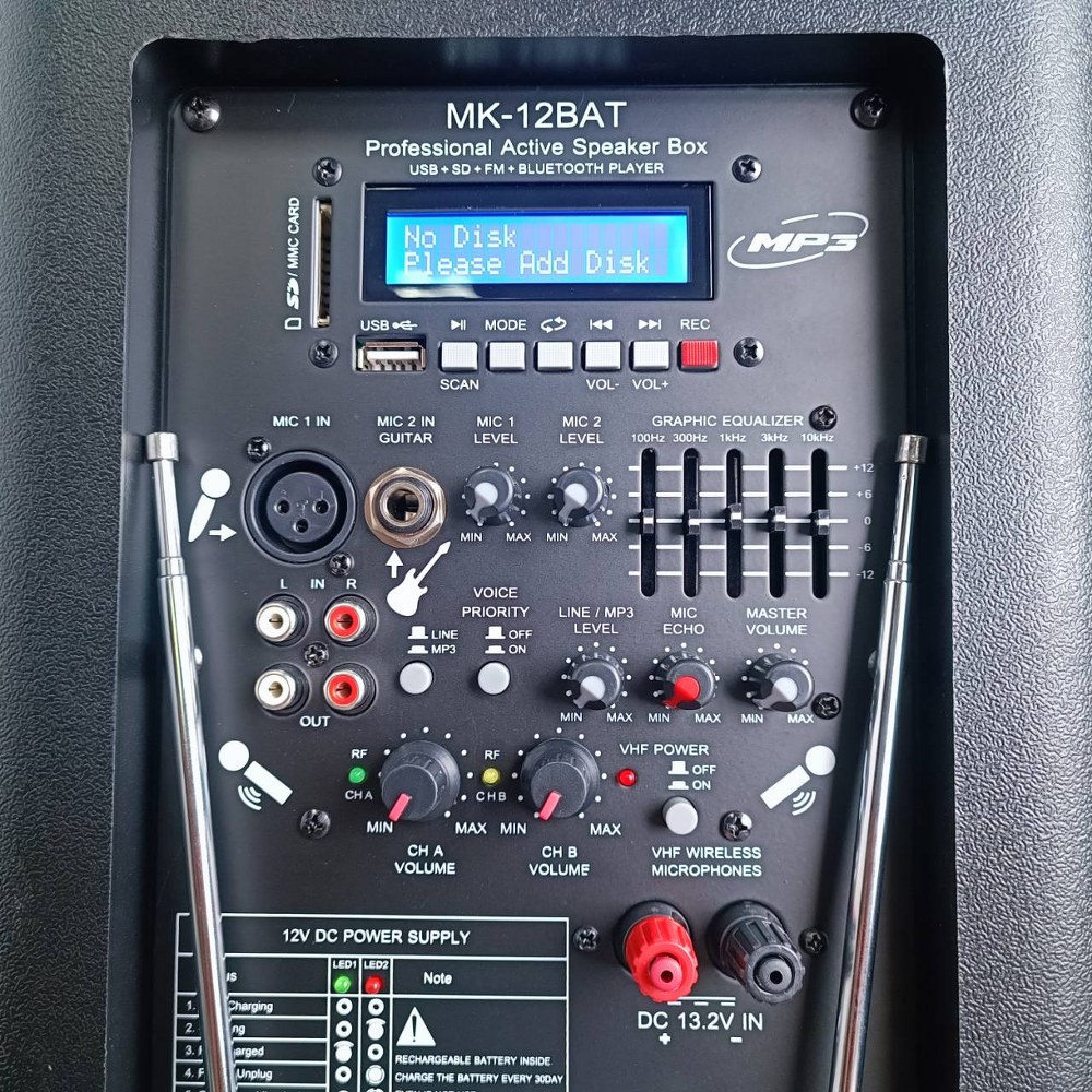 NPE ตู้ลำโพงมีแอมป์ MK-12BAT BLUETOOTH USB FM RECORD MK12 BAT พร้อมไมค์ลอย 2 ตัว มีแบตในตัวชาร์จ ...