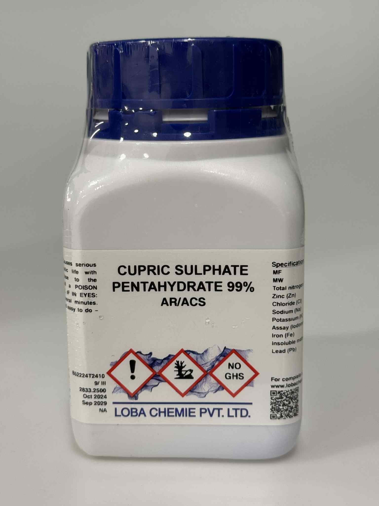 Copper (II) sulfate pentahydrate 99% AR.grade (500 กรัม/ขวด) ยี่ห้อ Loba, india - แล็ป วัลเล่ย์ ...