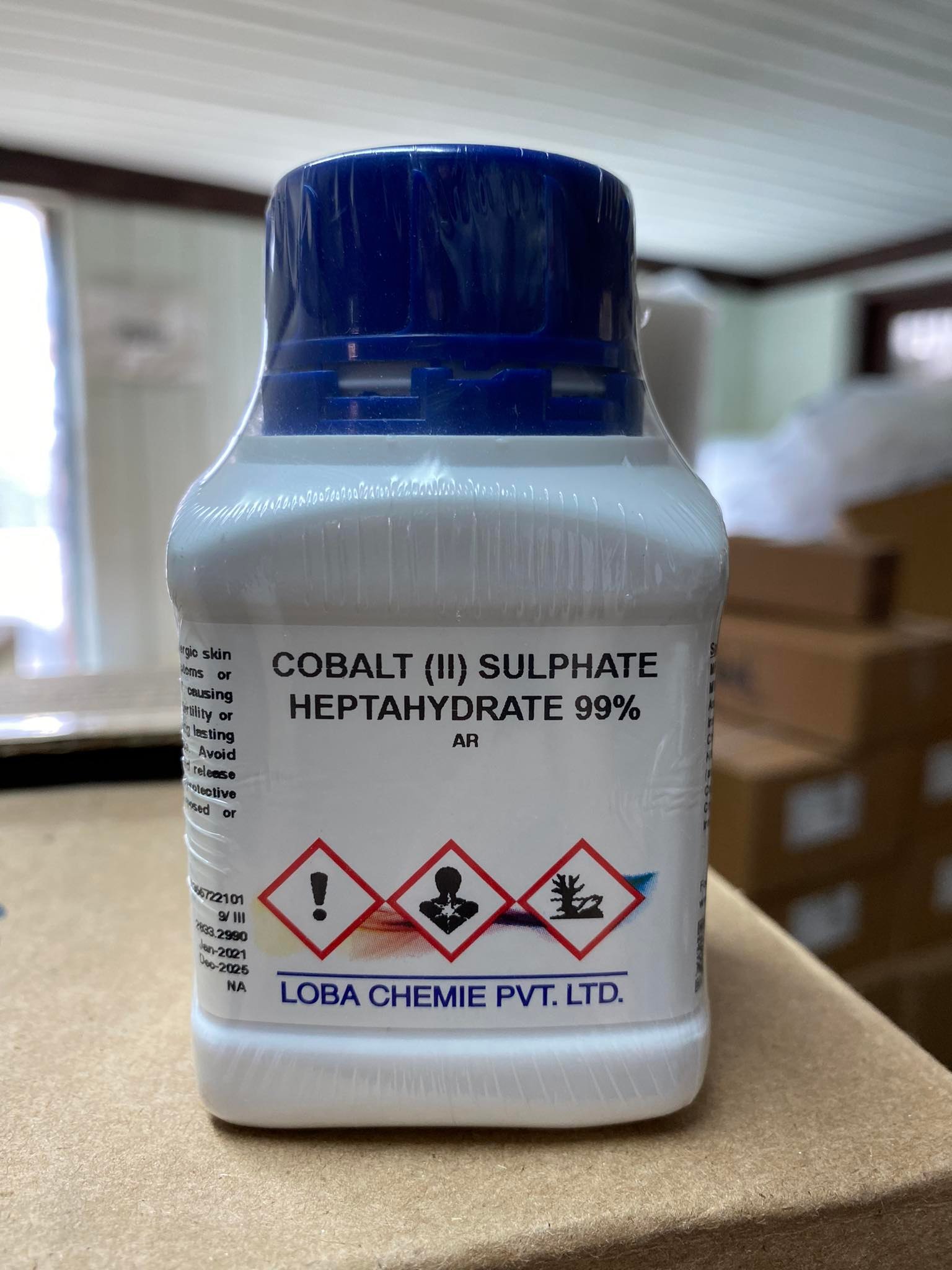 Cobalt (II) sulfate heptahydrate 99% AR.grade (100 กรัม/ขวด) ยี่ห้อ Loba, india - แล็ป วัลเล่ย์ ...