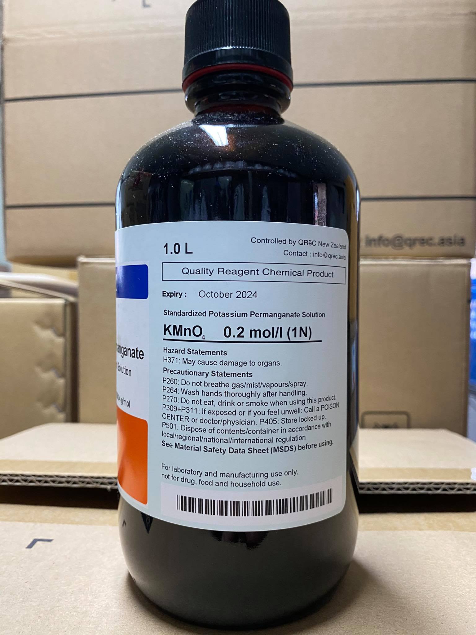 Potassium permanganate solution 1N (1 ลิตร/ขวด) ยี่ห้อ Qrec, Newzealand ...