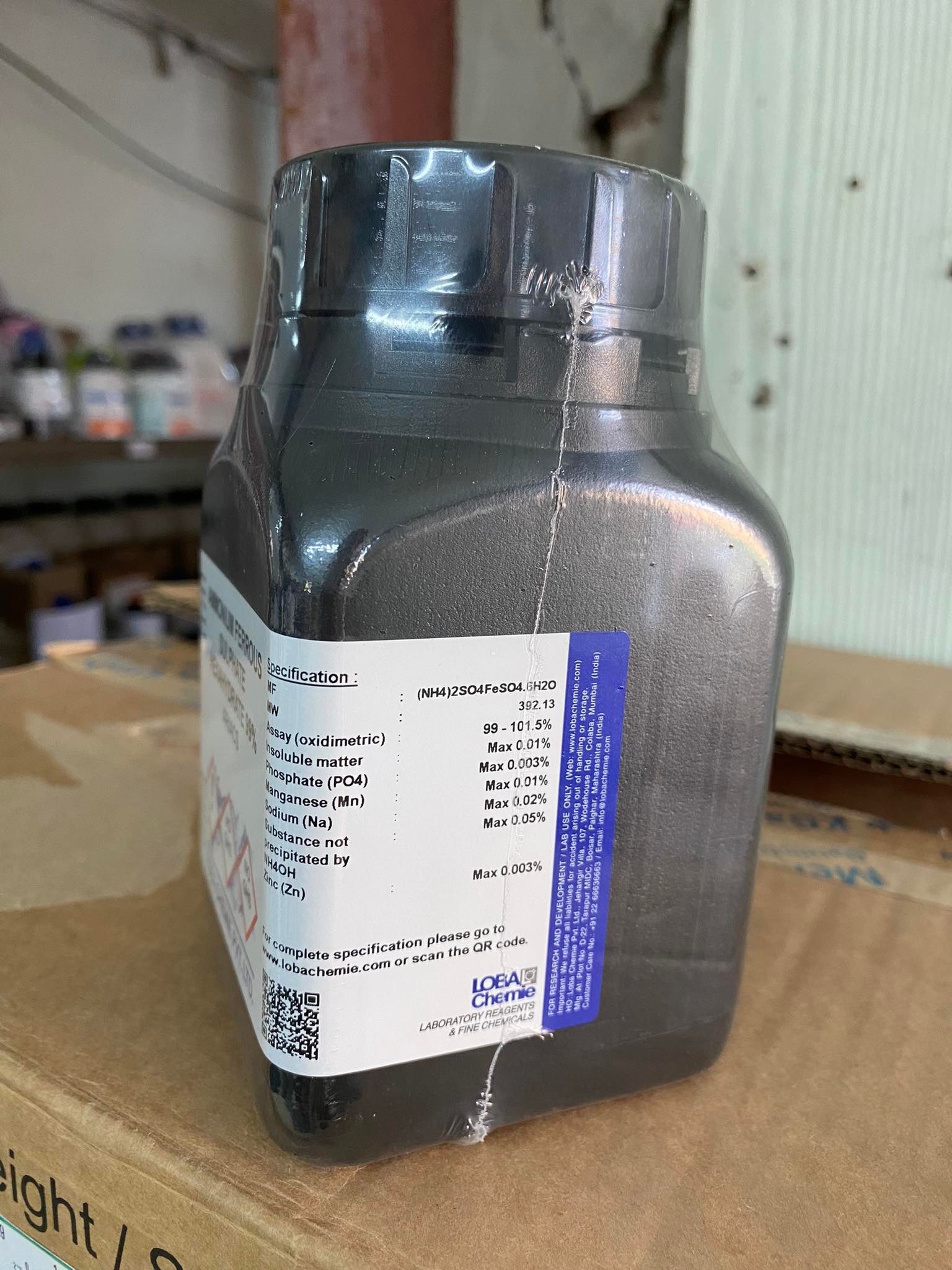 Ammonium ferrous sulfate 99% AR.grade (500 กรัม/ขวด) ยี่ห้อ Loba, india - แล็ป วัลเล่ย์ | สาร ...