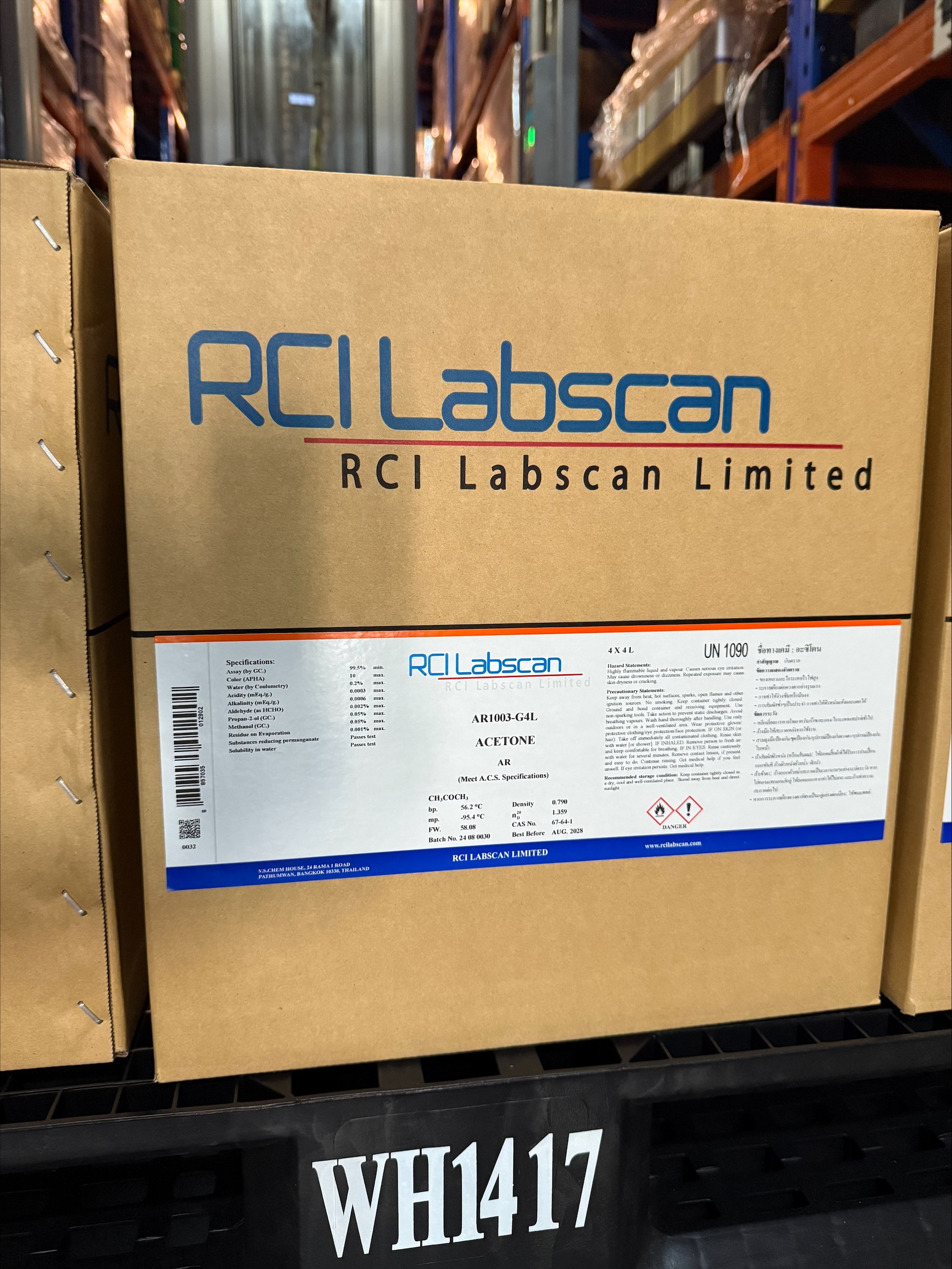 Acetone 99.5% AR.grade แบบขวดแก้ว (4 ลิตร/ขวด) ยี่ห้อ RCI Labscan, ireland - แล็ป วัลเล่ย์ | สาร ...